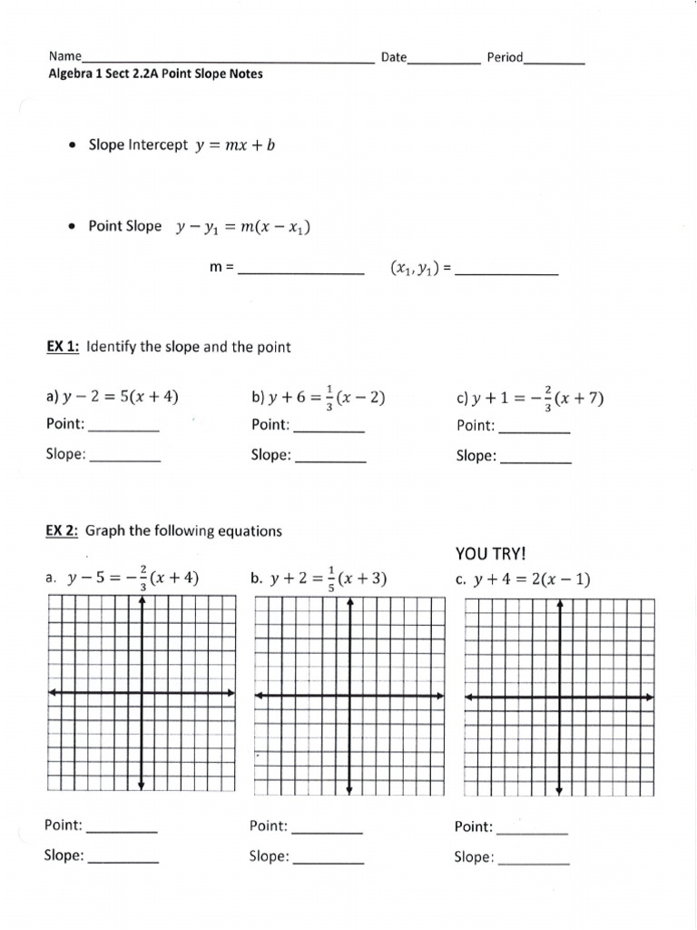Sec. 2.2A Notes Point-Slope Form | PDF