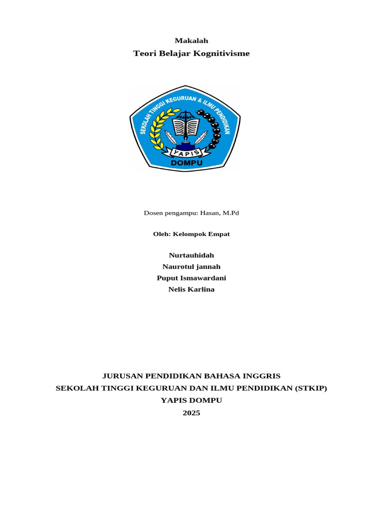 Makalah Teori Belajar Kognitivisme | PDF