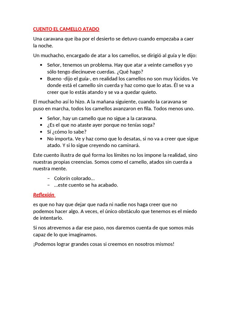 Cuento El Camello Atado | PDF