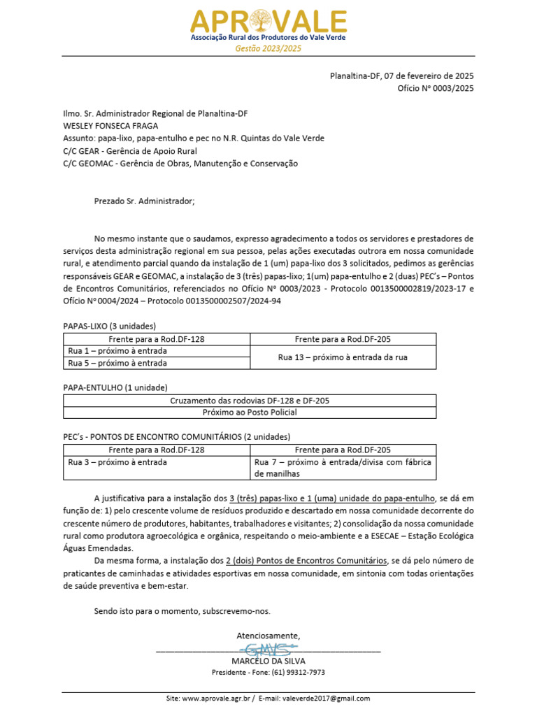 Ofício 0003-25 - Papa Lixo e Pec Adm Reg | PDF