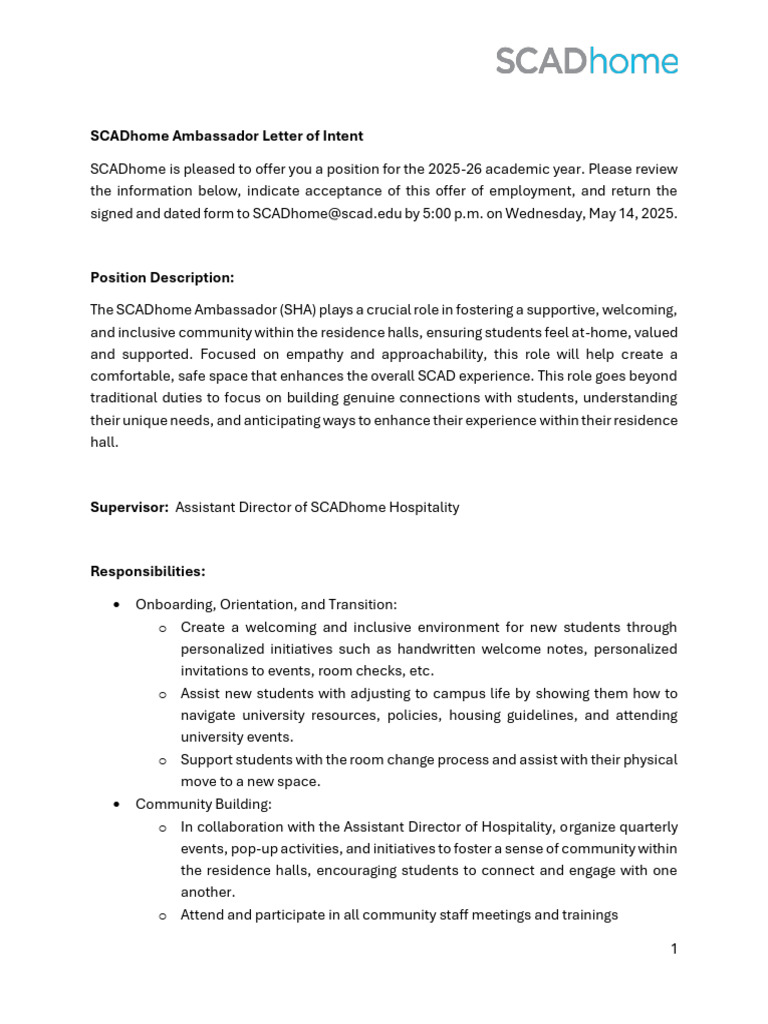 SCADhome Ambassador Letter of Intent | PDF | Taxes