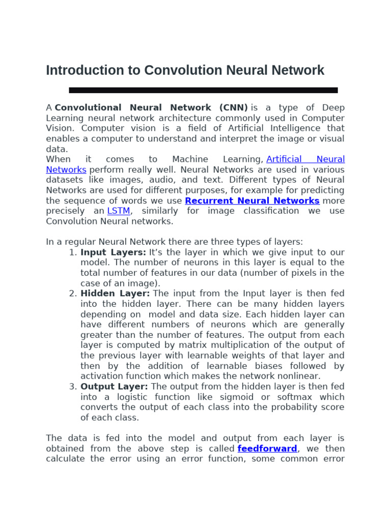 Introduction To Convolution Neural Network | PDF | Learning | Algorithms
