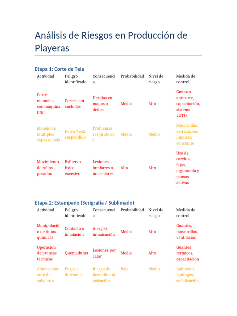 Matriz Analisis Riesgos Playeras | PDF