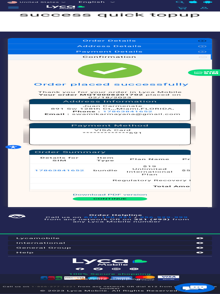 Success Quick Topup - Lycamobile | PDF