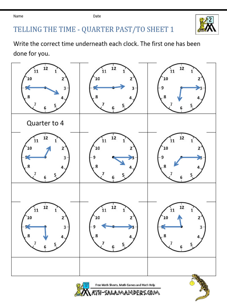 Telling The Time Quarter Past To 1 | PDF