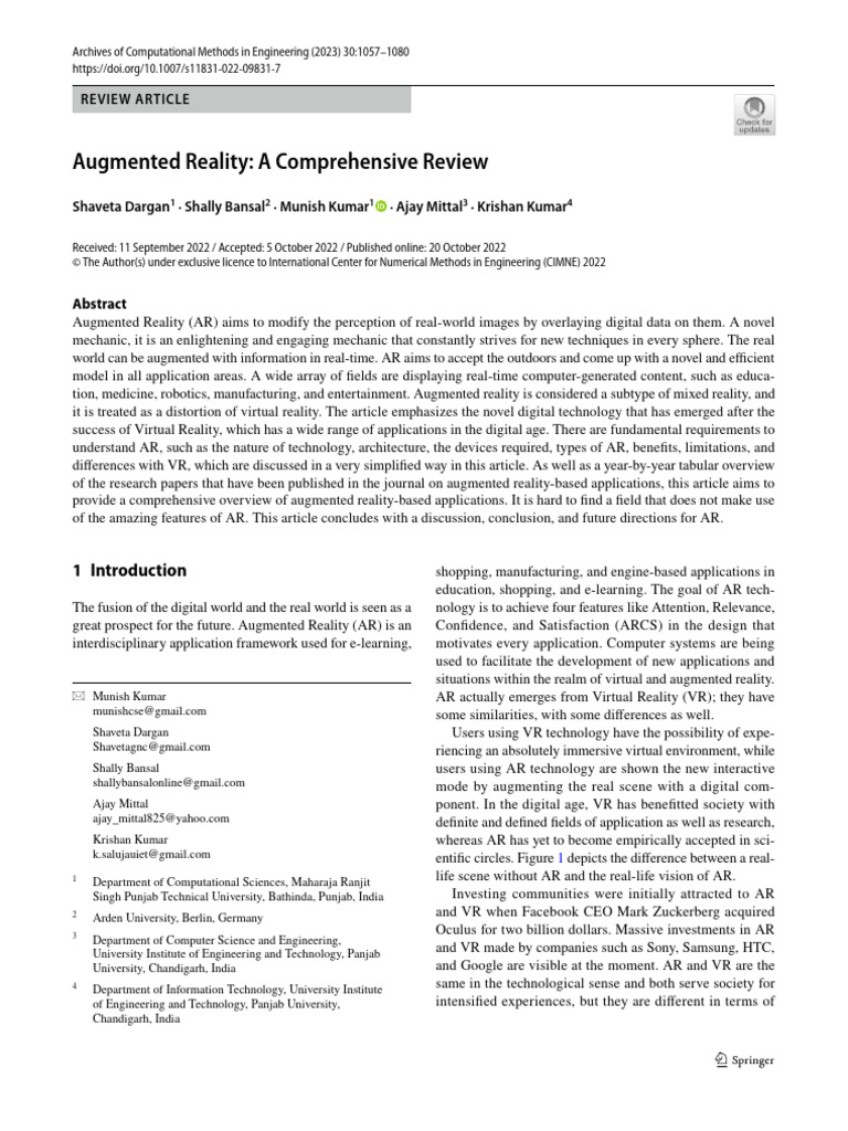 Augmented Reality A comprehensive review | PDF | Augmented Reality | Virtual Reality