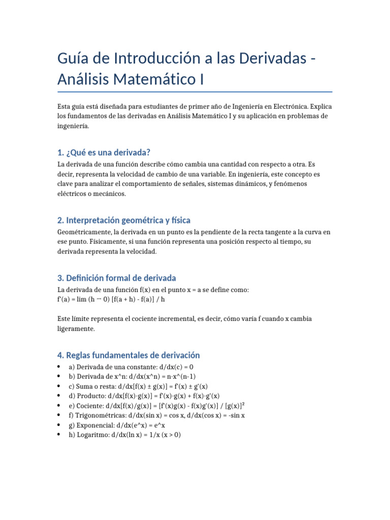 Guia Introduccion Derivadas Analisis Matematico I | PDF