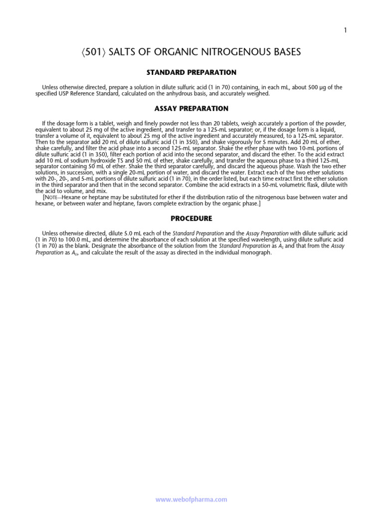 Assay Method for Organic Nitrogen Salts | PDF | Acid | Tablet (Pharmacy)