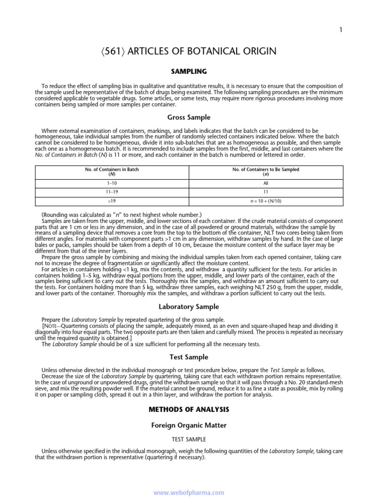 〈561〉 Articles of Botanical Origin | PDF | Sampling (Statistics) | Materials