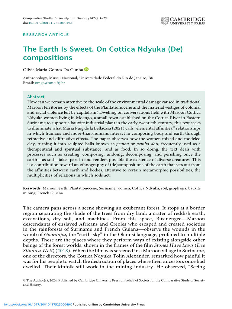 Da Cunha - The Earth Is Sweet. On Cottica Ndyuka | PDF | Soil