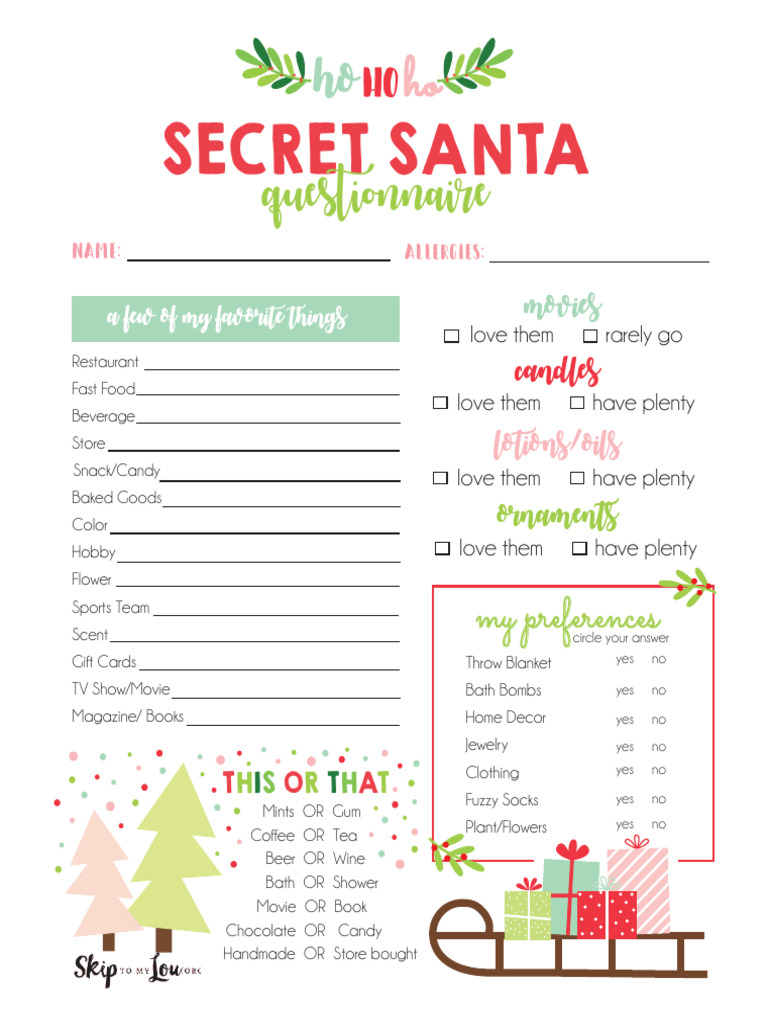 Secret Santa Questionare 1 | PDF