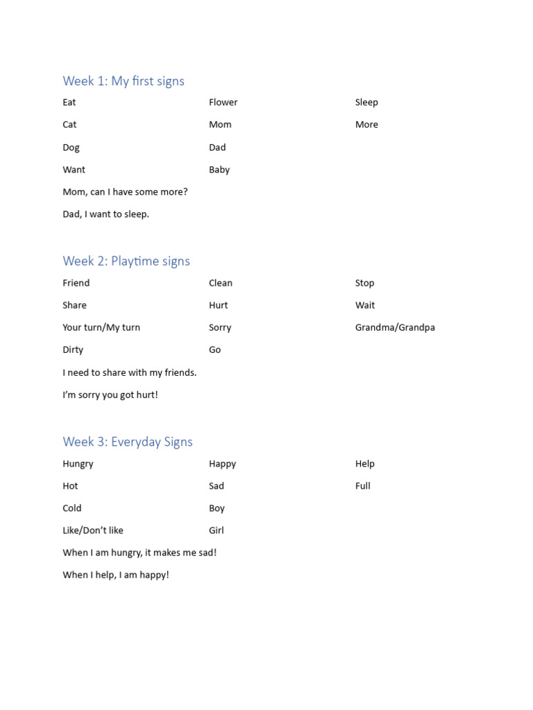 ASL Summer Word List | PDF