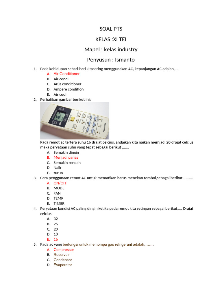 Soal Mapel Pilihan Panasonic Xi Tei | PDF
