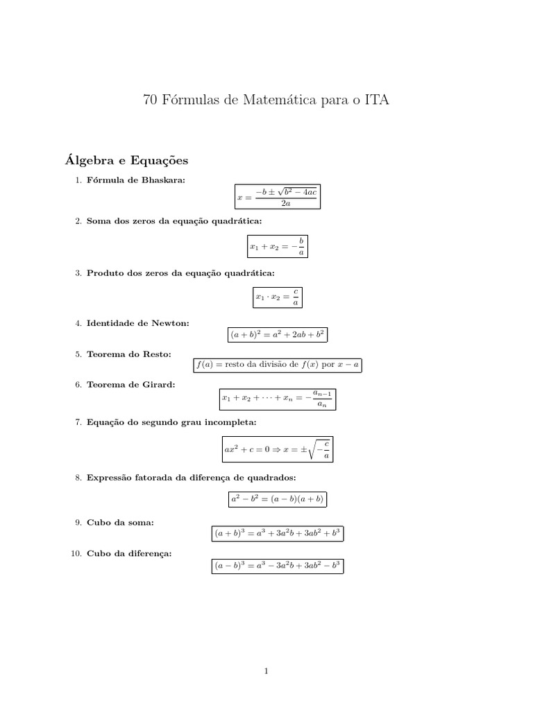 Formulas Matematica Ita | PDF | Equação quadrática | Equações