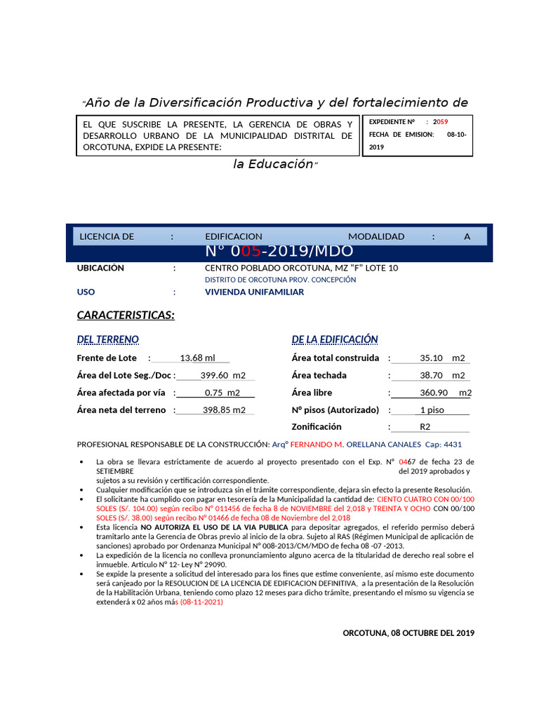 Licencia de Edificacion | PDF