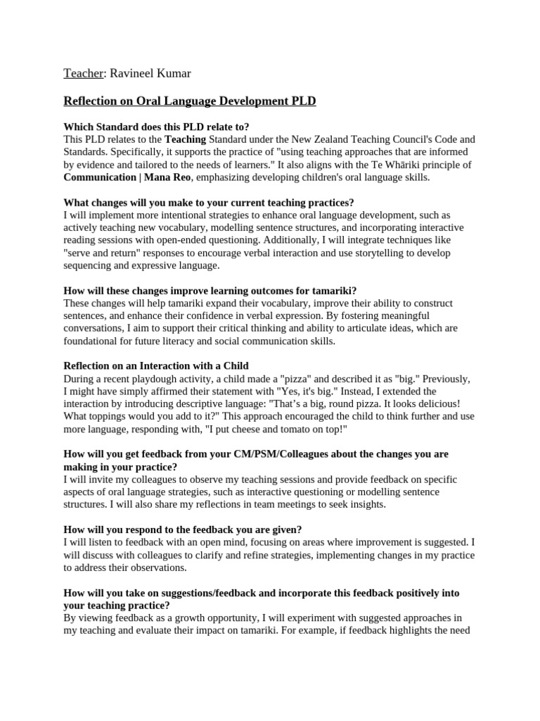 Reflection On Oral Language Development PLD-Ravineel | PDF | Language ...