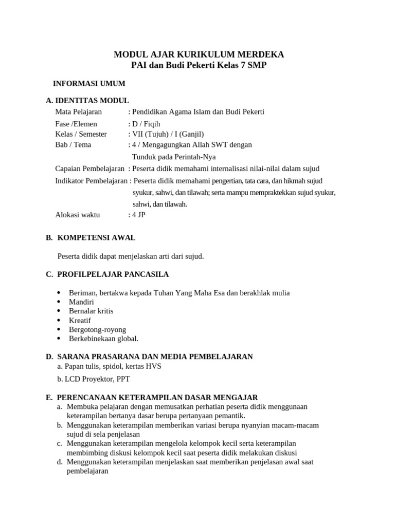 Modul Ajar Microteaching - Sujud | PDF