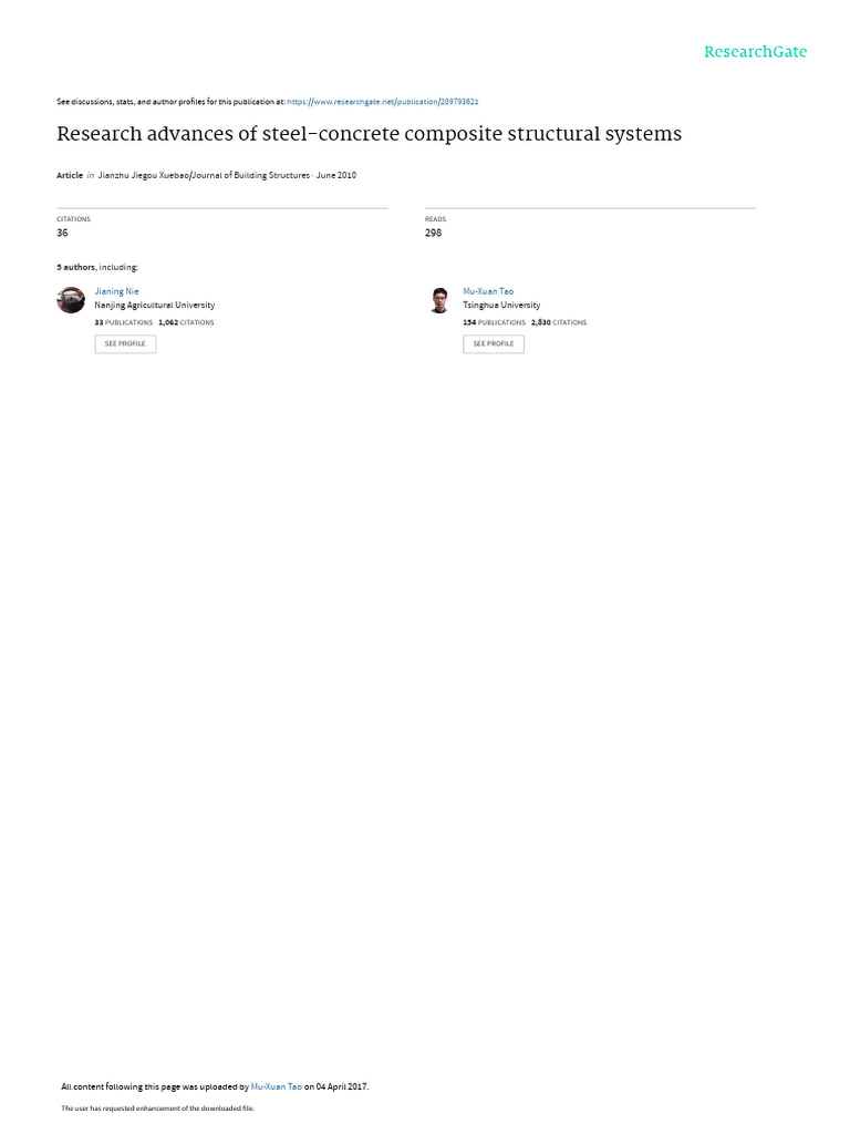 Research Advances of Steel-Concrete Composite Structural Systems | PDF