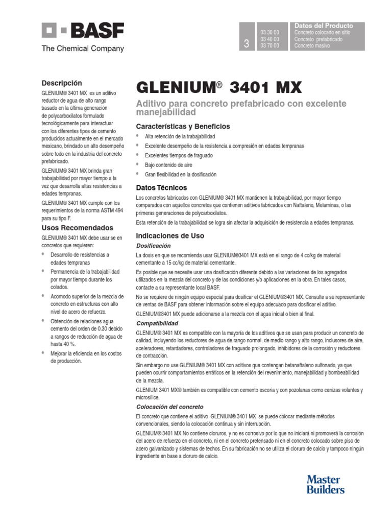 Aditivo GLENIUM® 3401 MX para Concreto | PDF | Hormigón | Cemento