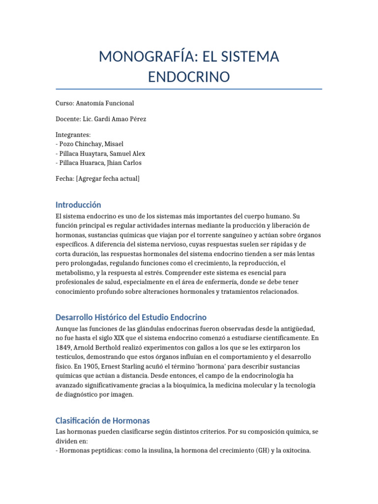 Monografía Sistema Endocrino Corregida | PDF | Hormona | Sistema endocrino