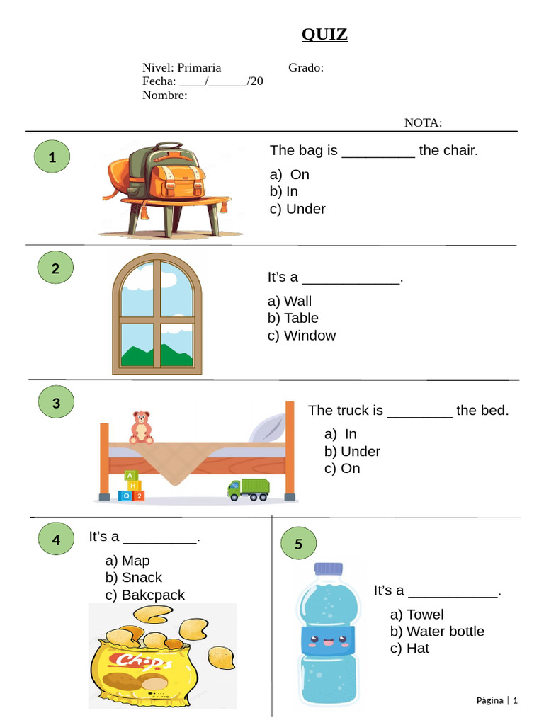 Prepositions and Animals Quiz | PDF