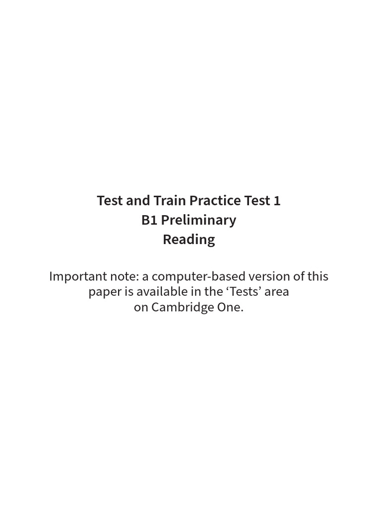 Test and Train Practice Test B1 Preliminary Reading Question Paper ...