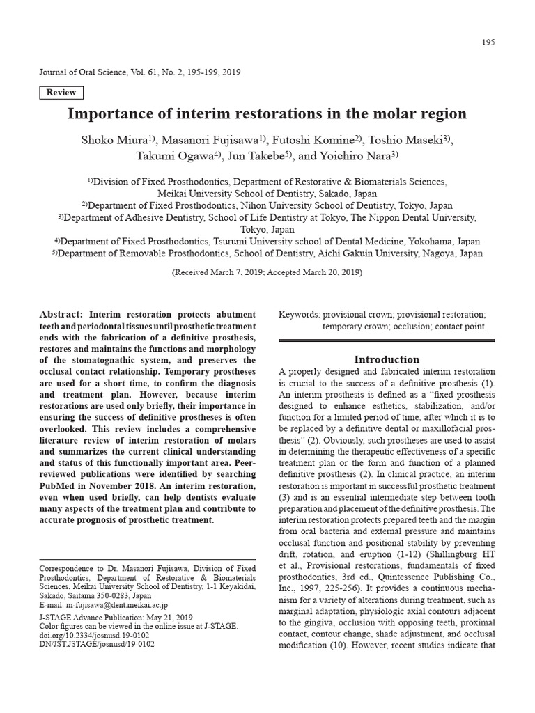 Importance of Interim Restorations in The Molar Region | PDF ...