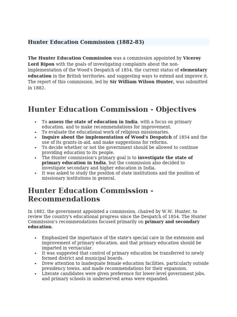 Hunter Education Commission | PDF | British Raj