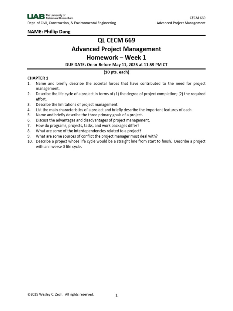 Phillip Dang 669 - WK01 HW | PDF | Project Management | Life Cycle ...