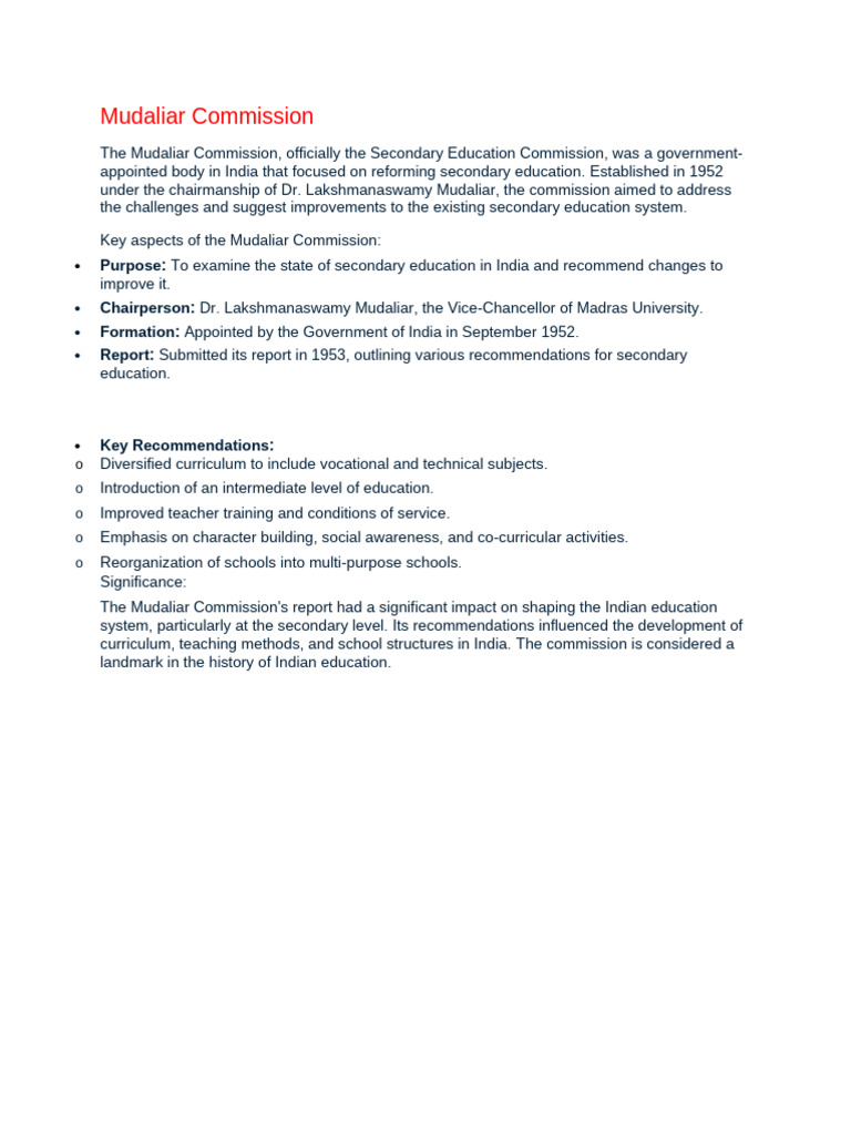 Mudaliar Commission | PDF