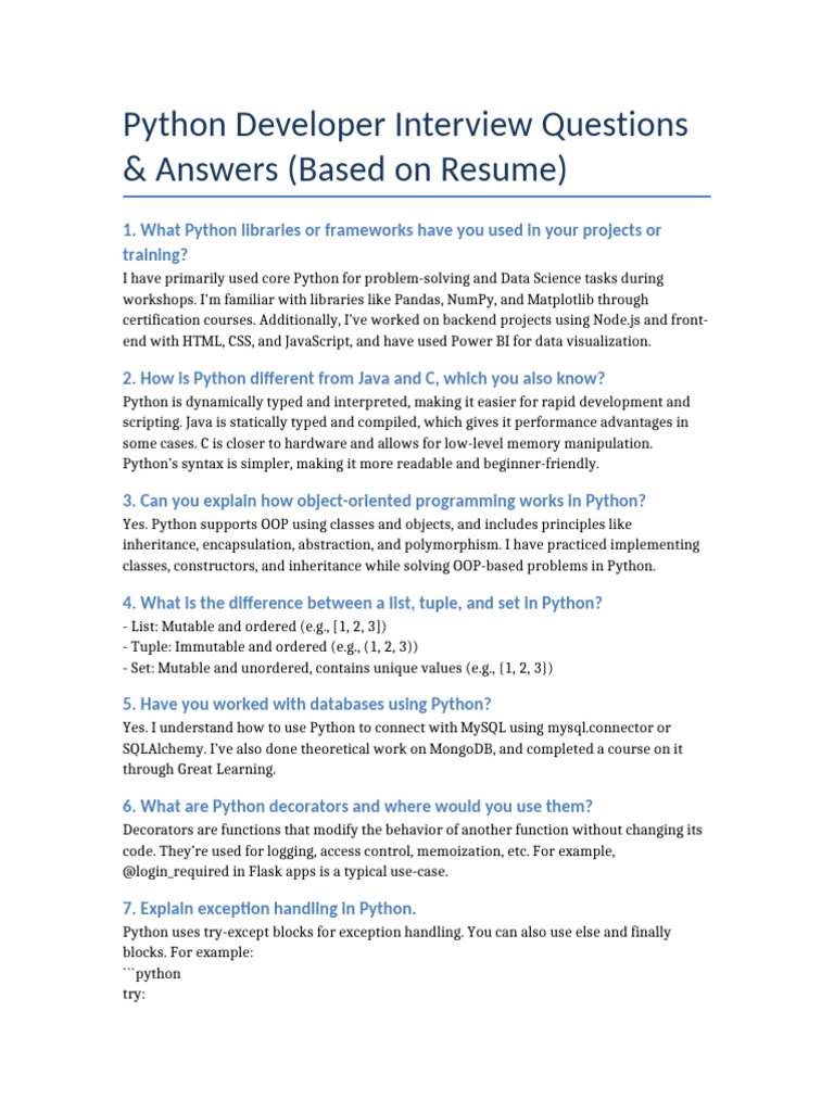 Python Interview Questions Dhawal Waghulde | PDF | Python (Programming Language) | Object ...