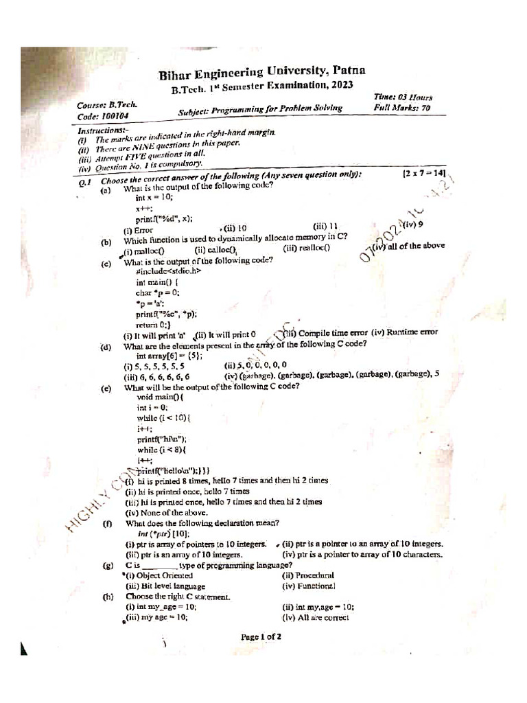 PPS PYQ 2023 Code - 100104 | PDF