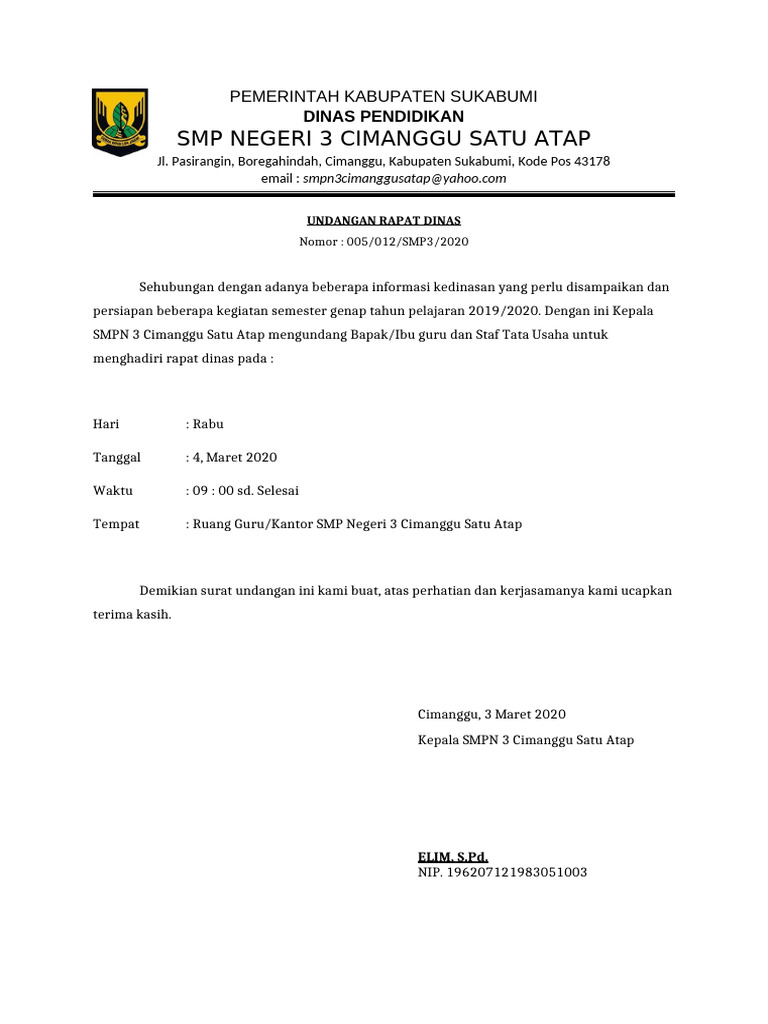 Undangan Rapat Dinas Internal | PDF