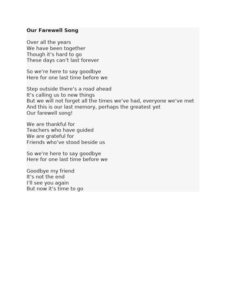 Our Farewell Song | PDF