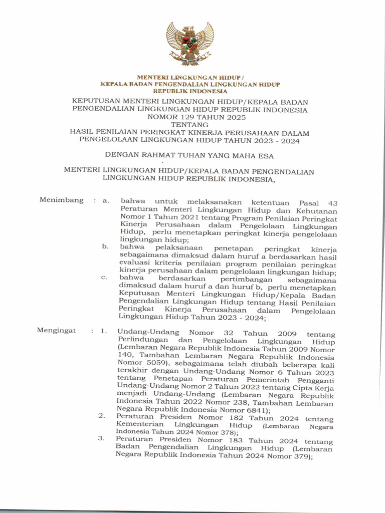 Hasil Penilaian Proper 2023-2024 | PDF