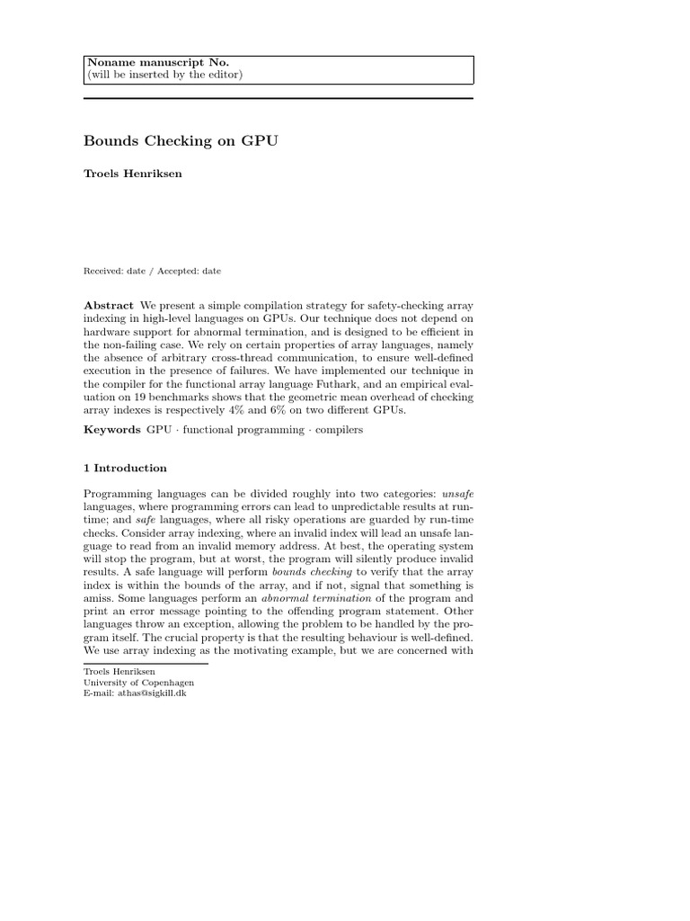 Bounds Checking On The Gpu Futhark Hlpp20 Pdf Graphics Processing Unit Thread Computing