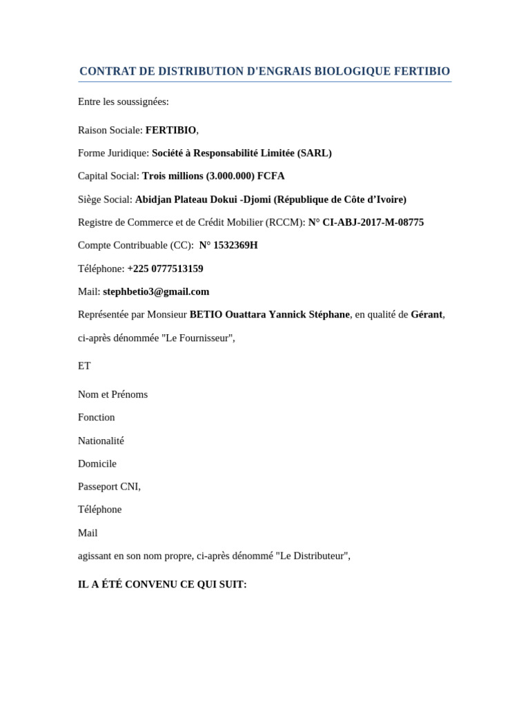 Contrat de Distribution Pays | PDF | Facture