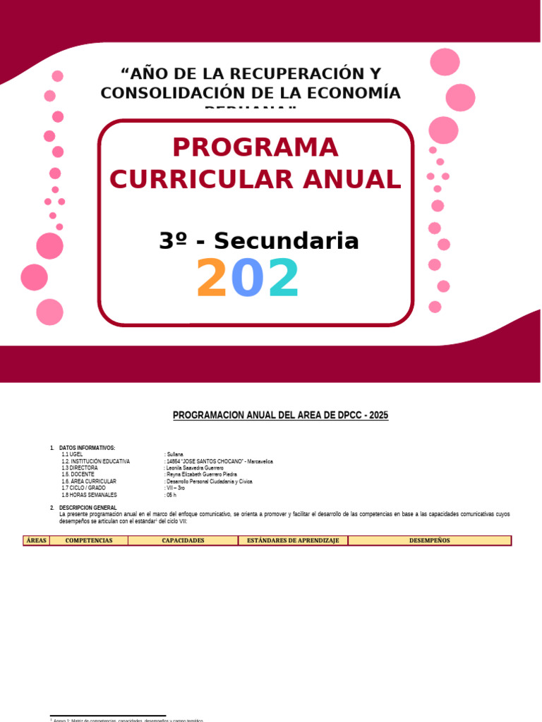 3° Programa Curricular Anual 2025 DPCC | PDF | Aprendizaje | Plan de ...