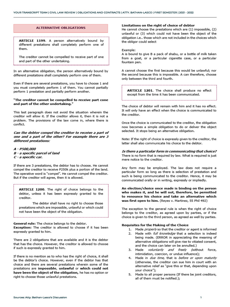 ObliCon SynchRecits Transcript Atty Bathan Final | PDF | Legal ...