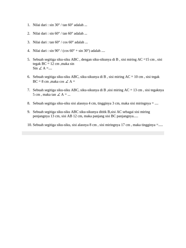 Rumus Trigonometri Segitiga Siku-siku | PDF
