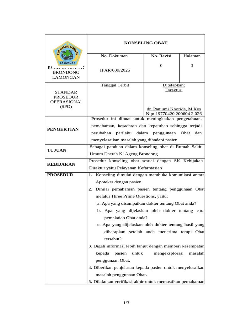 SOP Konseling Obat FIX | PDF