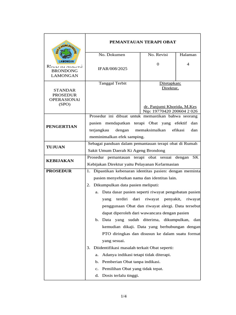 SOP Pemantauan Terapi Obat FIX | PDF