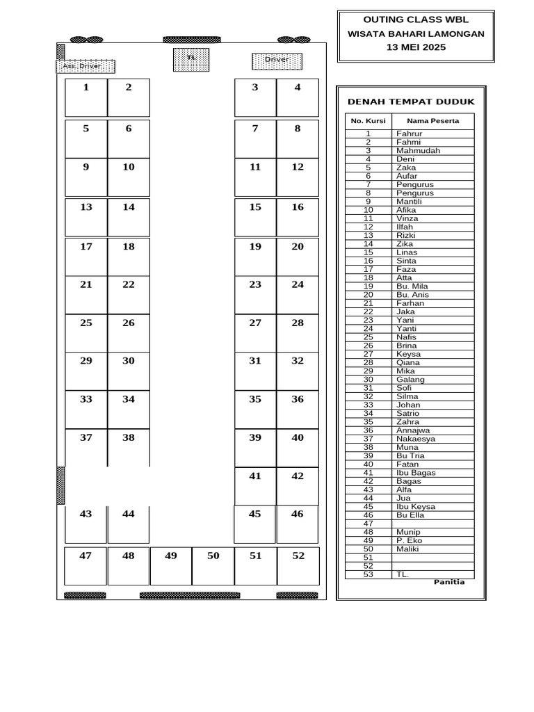 Denah Bus WBL 2025 | PDF