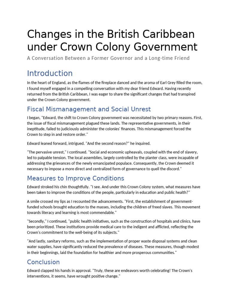Changes in The British Caribbean Under Crown Colony Government | PDF ...