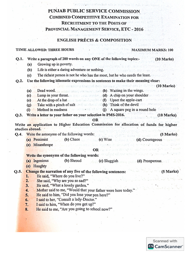 PMS English Precis (2016-2022) | PDF