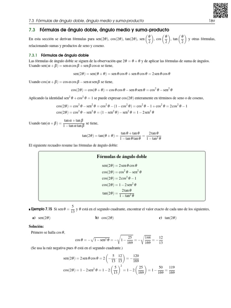 Fórmulas de Ángulo Doble, Ángulo Medio y Suma-Producto | PDF ...