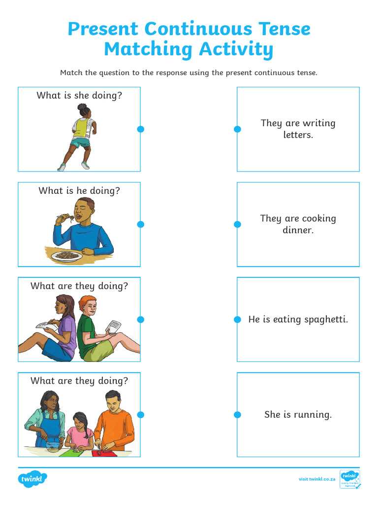 Present Continuous Tense Matching Activity | PDF