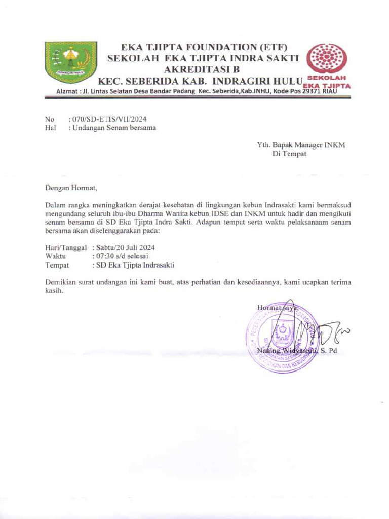 Undangan Senam Bersama SD EKa Tjipta Indra Sakti | PDF