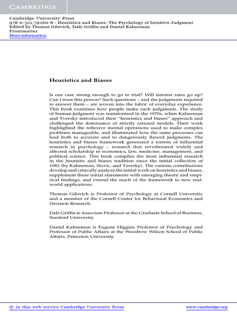 Heuristics and Biases The Psychology of | PDF | Heuristic | Representativeness Heuristic