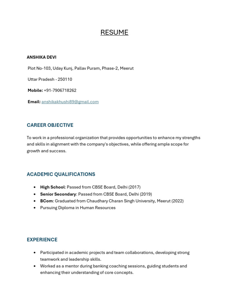 Anshika Devi CV | PDF